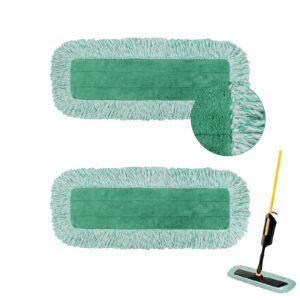 commercial products dust pad with fringe for rubbermaid: 18 inch green microfiber dust mop refills heavy-duty cleaning for hardwood/tile/laminated floors in kitchen/lobby/office (2 counts)