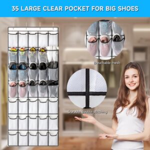 2Pcs Over the Door Shoe Organizer with 35 Large Clear Mesh Pockets, Sturdy Oxford Cloth Hanging Shoe Rack, for Entryway Bedroom Bathroom Pantry Shoe Storage