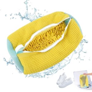 shoe laundry bag for washing machine，shoe cleaning bag，shoes wash bags,sneaker mesh washing bag,shoe cleaning laundry ，shoes laundry bag sneaker washing bag for 360° cleaning white shoes (yellow 1pc)