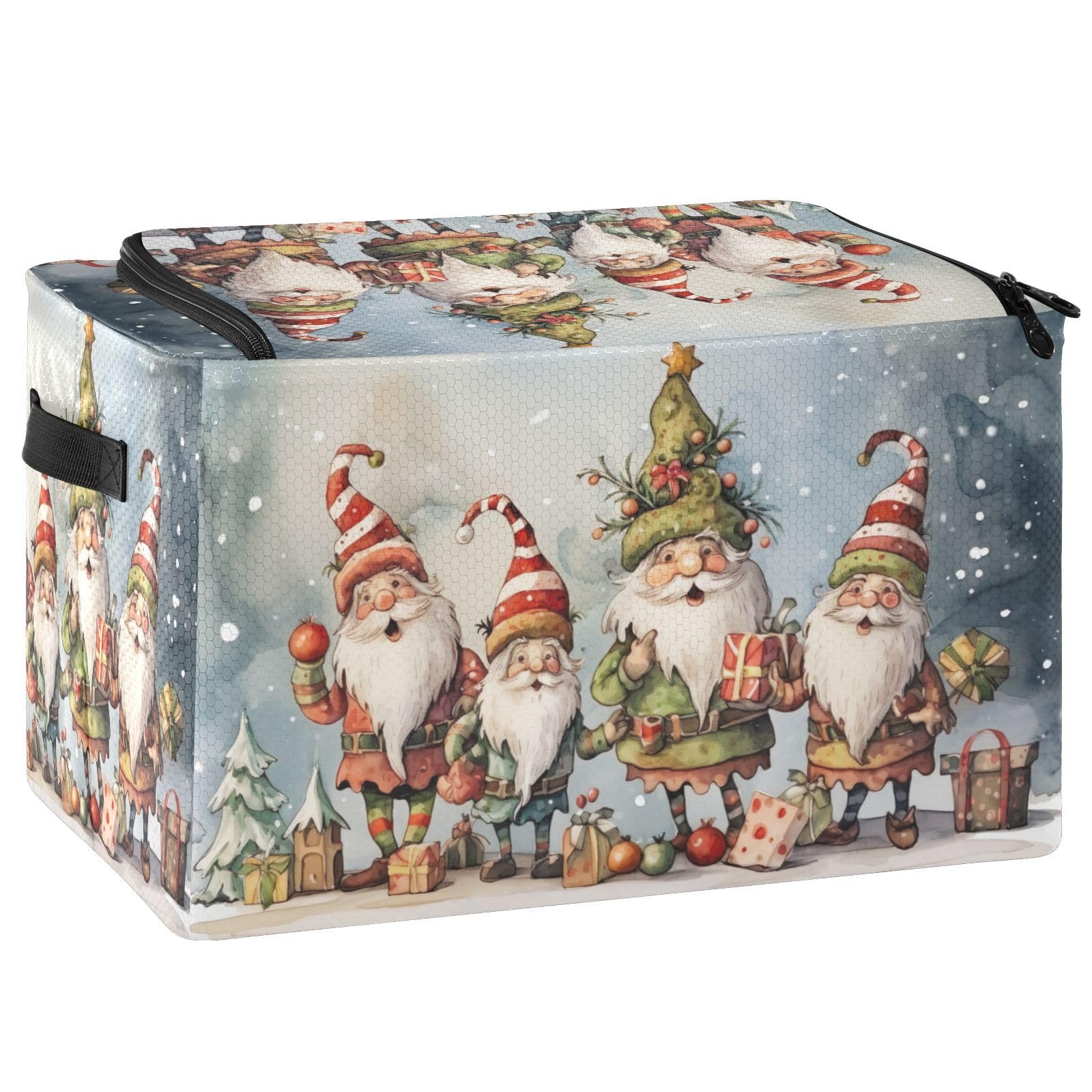 Qilmy Foldable Storage Boxes Cute Gnomes Large Double Opening Storage Bins with Zipper,Closet Organizers and Storage Cube Basket for Home, Office, Bedroom 261