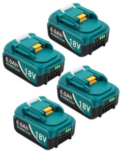 twupixy battery for makita 18v battery 6.0ah, 4pack replacement batteries compatible with makita 18 volts battery bl1860 bl1820 1830b 1840b 1850b, fit with original makita 18v battery chargers blue