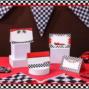 Affrolling 48 Pcs Race Car Food Labels Signs Folded Place Cards for Table Setting Blank Name Cards Birthday Party First Lap Around The Track Birthday Decorations