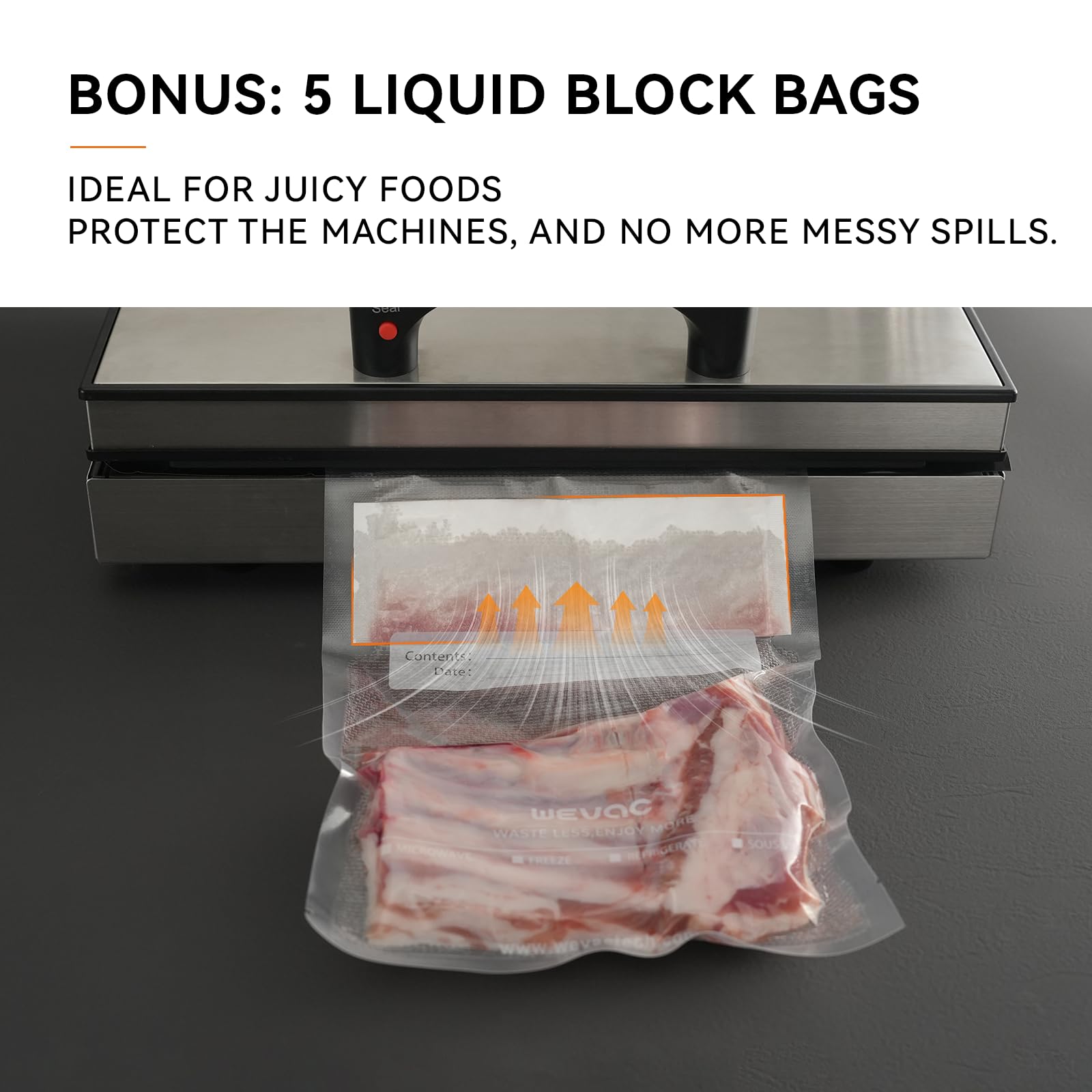 8" x 12" Precut Vacuum Sealer Bags, 200 Count, Includes 5 Liquid Block Bags & 5 Bone Guard Pieces, Heavy Duty for Food Storage, Sous Vide & Meal Prep, Wevac