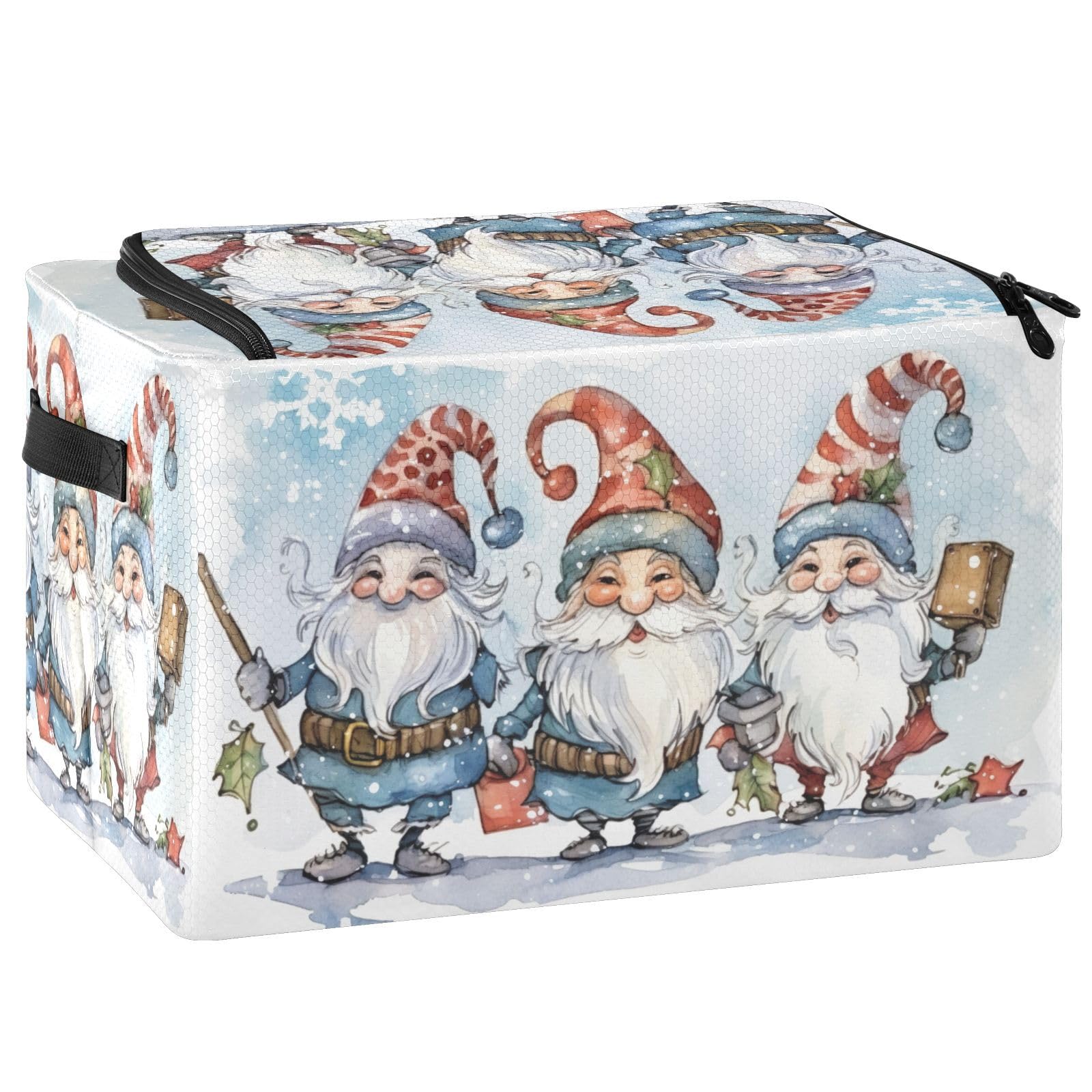 Qilmy Foldable Storage Boxes Cute Gnomes in A Winter Large Double Opening Storage Bins with Zipper,Closet Organizers and Storage Cube Basket for Home, Office, Bedroom 263