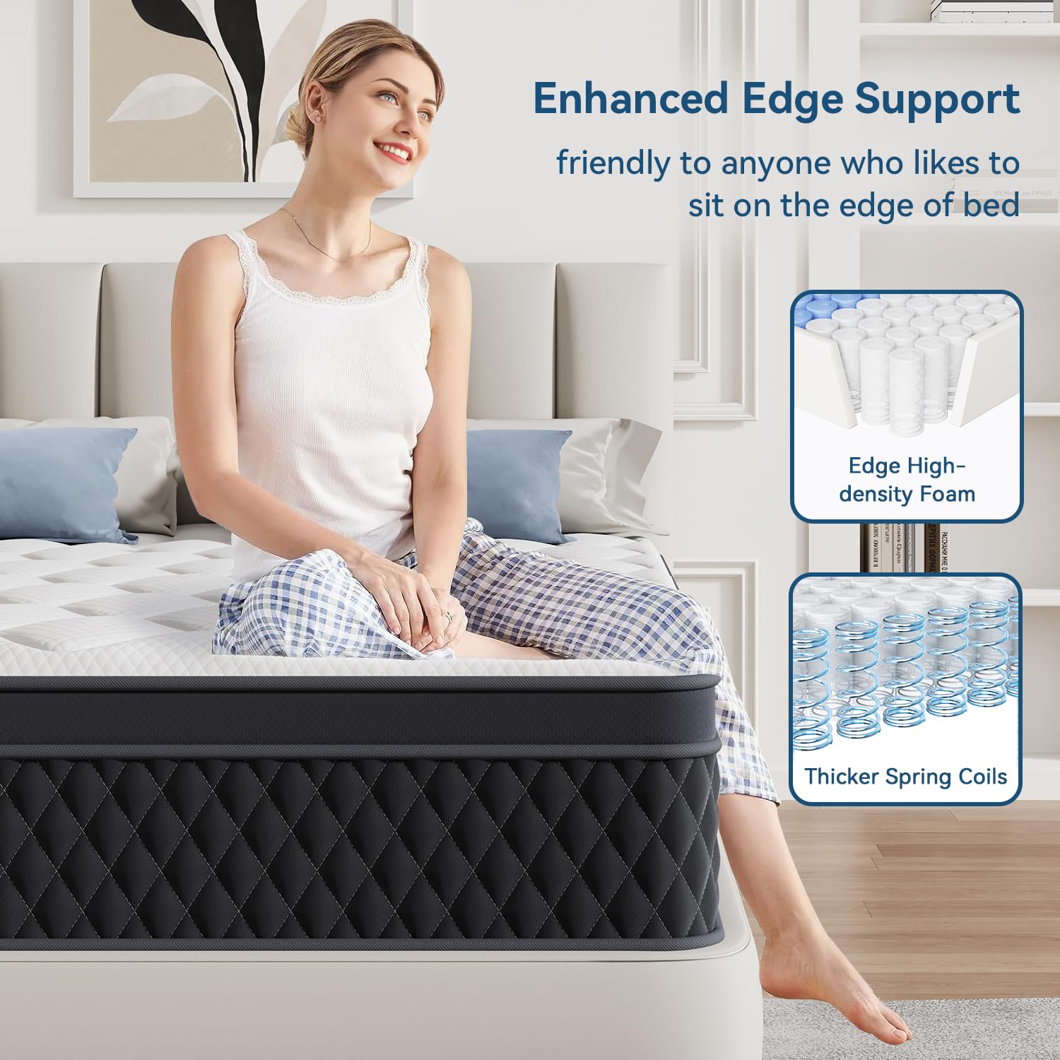 ELEMUSE 10 Inch TwinXL Mattress in a Box, Hybrid Memory Foam & Pocketed Spring Mattress, Motion Isolation, Pressure Relief, CertiPUR-US Certified