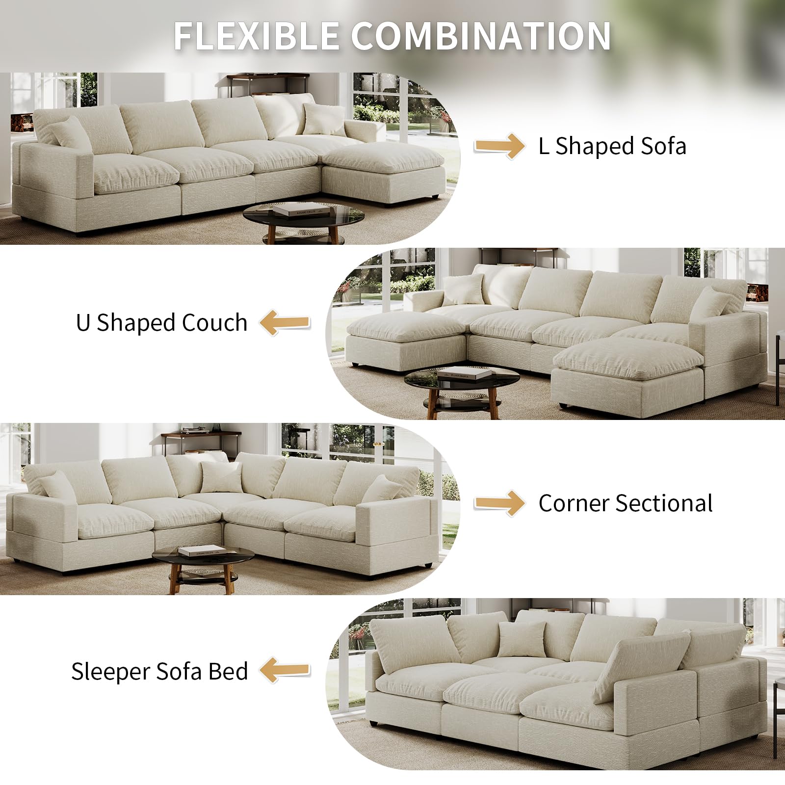 Gtilzria Ottonman,Down Fill Comfort Footrest,Cloud Modular Sectional Sofa for Living Room,Apartment,Office Beige