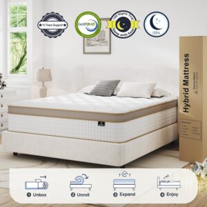 EEN EEN SLEEP King Size Mattress, Upgrade Strengthen Firm 14 Inch Hybrid King Mattress in A Box, Mattress King Size with High Density Memory Foam and Independent Pocket Springs, Strong Edge Support