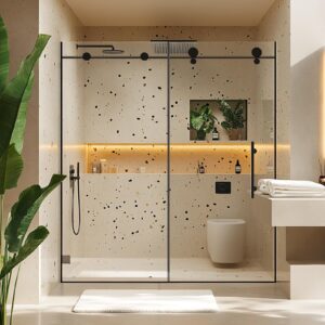 miscoos frameless 56-60" w x 74" h single sliding shower door, matte black, 5/16" sgcc tempered glass, soft-close, adjustable width, easy install