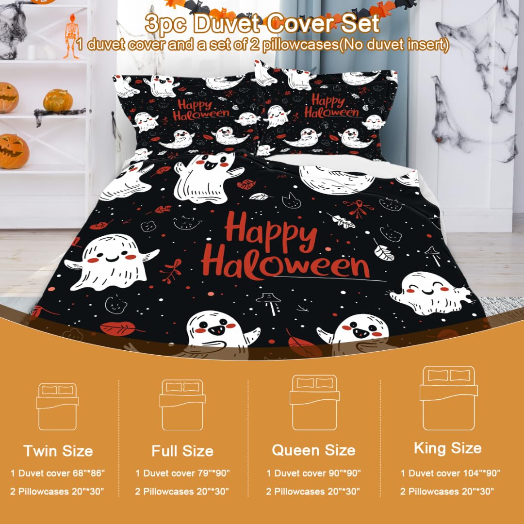 DiuuDi Halloween Ghost Duvet Cover Full Size 3D Printed Black Duvet Cover Set Happy Halloween Ghost Festival Gift Comforter Cover Cozy Quilt Cover with 2 Pillowcases