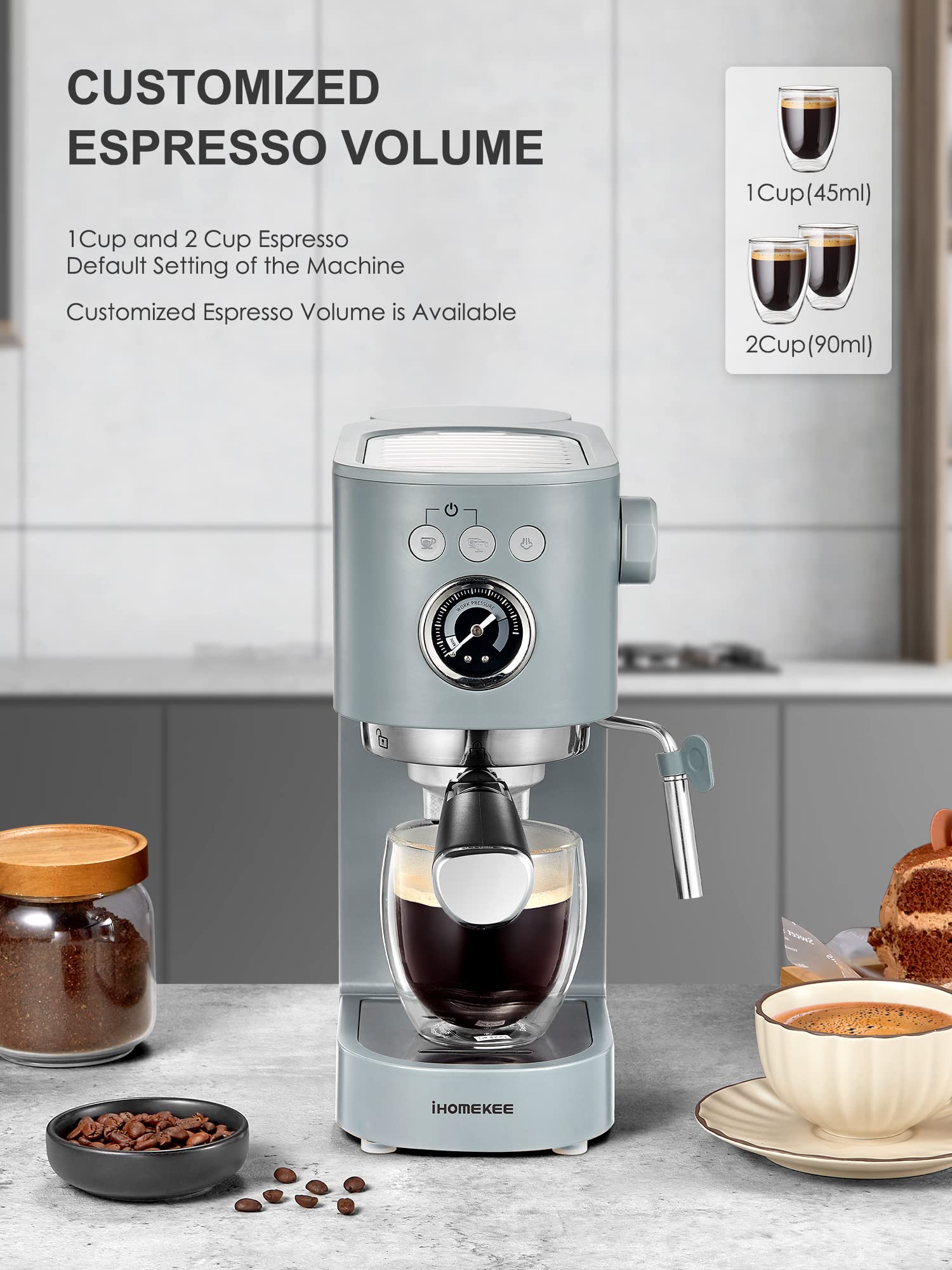 Ihomekee Espresso Machine Coffee Makers 15 Bar Cappuccino Machines with Milk Frother for Espresso/Cappuccino/Latte/Mocha (CM6927)