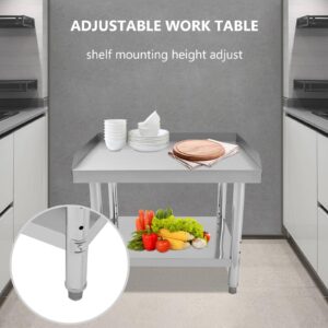 CUBELLIN Work Table 2-Tier Prep Table Stainless Steel Prep Table with Backsplash Shelf Height Adjustable Work Table Commercial Kitchen Work Table for Prep & Work (30x24x26in)