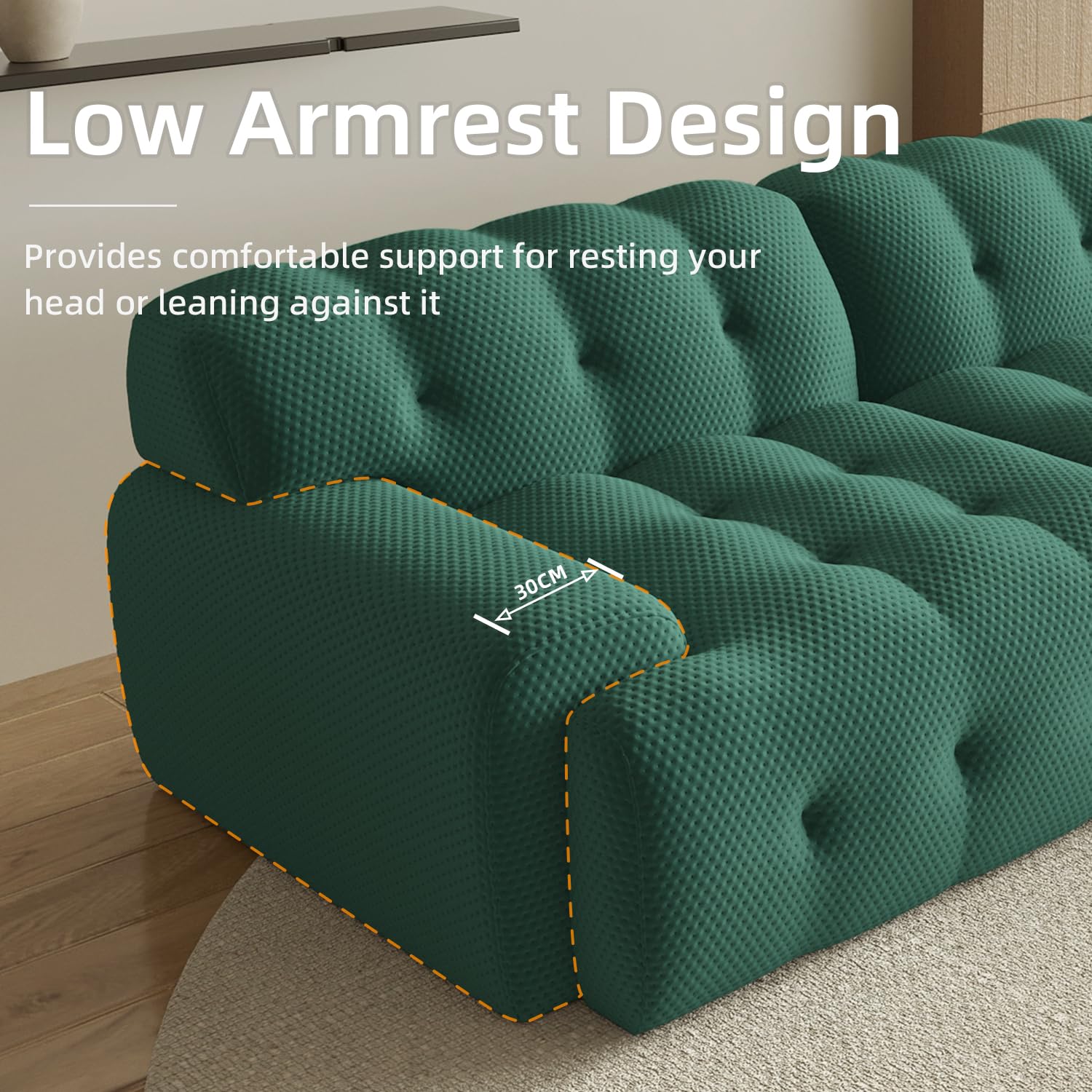 86.6inch Modular Sectional Couch,Oversized Loveseat Sofa, 3D Mesh Fabric Comfy Cloud Sofa Couches, Curved Couch for Living Room, Office, Apartment,No Assembly Required (Green, 86.6")