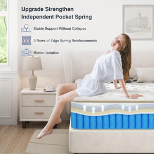 EEN EEN SLEEP King Size Mattress, Upgrade Strengthen Firm 14 Inch Hybrid King Mattress in A Box, Mattress King Size with High Density Memory Foam and Independent Pocket Springs, Strong Edge Support