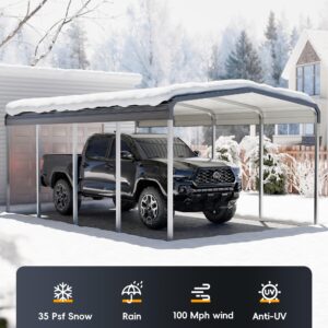 REPICK Heavy Duty Metal Carport with Galvanized Steel Roof and Metal Carport Kits, Outdoor Carport Canopy Enhanced Base, Multi-Purpose Extra Large Car Shelter for Car, SUV, Truck and Boats (12x20 FT)