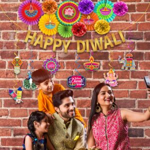 Diwali Decorations Happy Diwali Banner for Home Hanging Paper Fan with Swirls Indian Themed Party Supplies Festival of Lights Party Decor