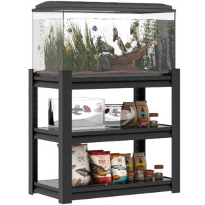 ekj 3 tier metal shelving, aquarium shelf system, small storage organizer racks for basement garage laundry utility shelving restaurant shelving (black)