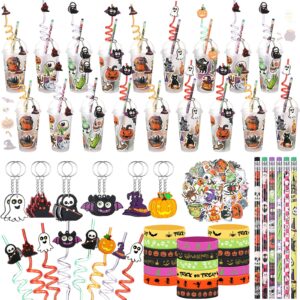 seenelling 24 set halloween party favors gift cups filler for students, halloween goodie bag fillers, halloween treats non candy, halloween keychain pencil straw silicone bracelet for classroom gifts