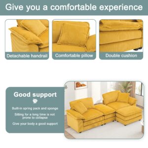 ZX Design 84.6" W Oversized Chaise Lounge Chair, deep seat sectional Sofa with Ottoman，Oversized sectional Sofa Cloud Couch, l Shaped Couch,Modern Corduroy Indoor Double Long Sofa(Yellow)