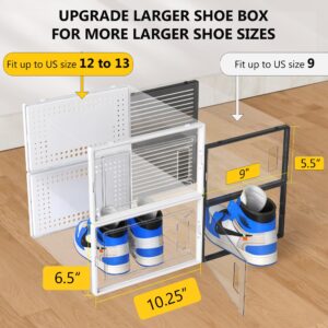 12 Pack XX Large Shoe Organizer Storage Boxes for Closet, Modular Space Saving Shoe Boxes Clear Plastic Stackable Sneaker Containers Display Case with Lids, White