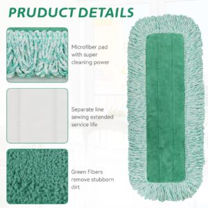 Commercial Products Dust Pad with Fringe for Rubbermaid: 18 Inch Green Microfiber Dust Mop Refills Heavy-Duty Cleaning for Hardwood/Tile/Laminated Floors in Kitchen/Lobby/Office (2 Counts)