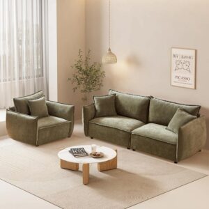 Olodumare Modern 88’’ 3-Seater Chenille Sofa for Living Room, Comfy Loveseat Sofa for Small Space, Soft Couch with Overstuffed Cushion, Easy to Install, Light Green