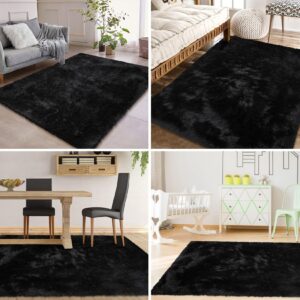 GarveeHome 9x12 Fluffy Rug Extra Large Plush Shag Area Rugs for Living Room, Soft Furry Fur Rugs for Bedroom Non Shedding Fuzzy Accent Rug Carpet Floor Covers for Home Decor, Black