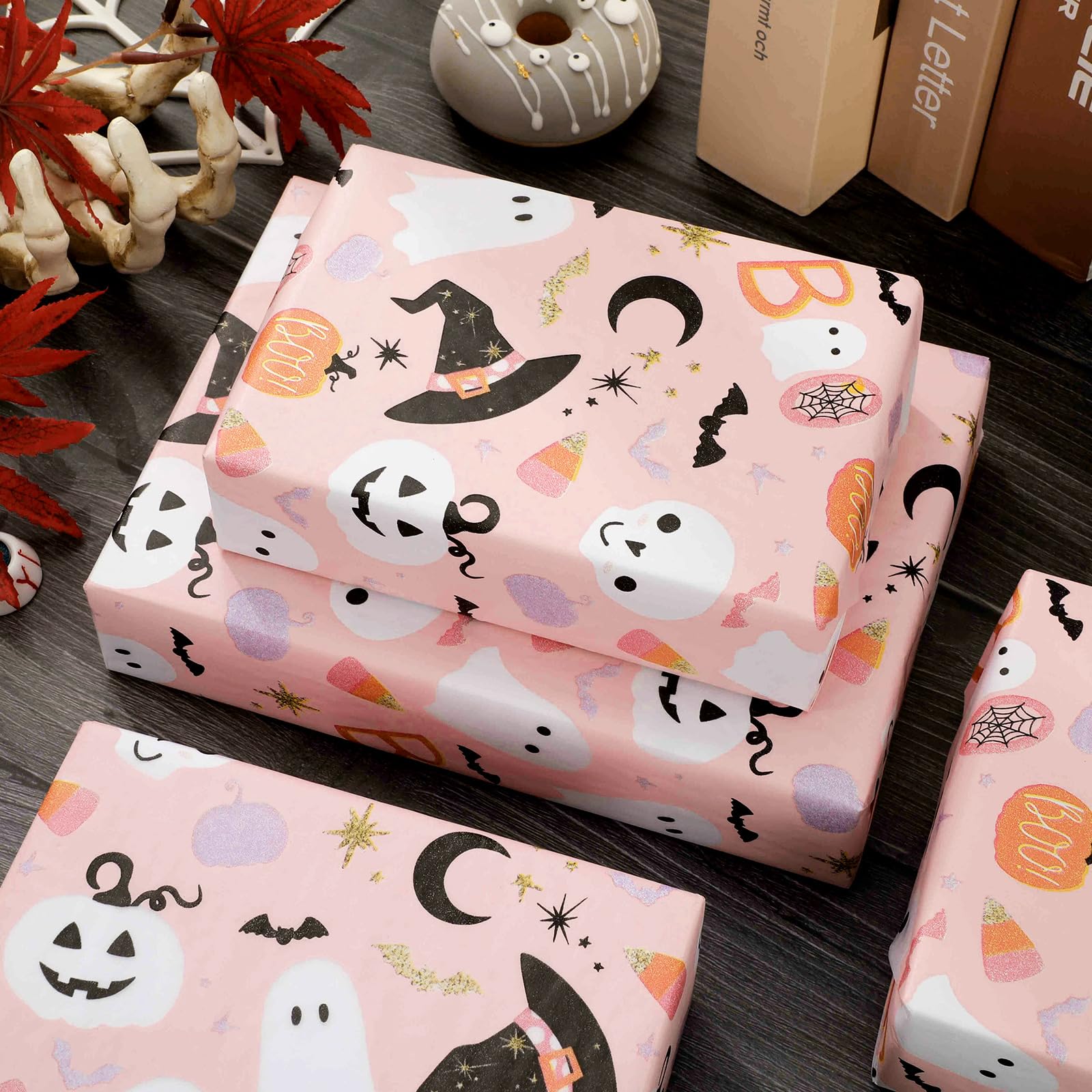 JarThenaAMCS 100 Sheets Halloween Tissue Paper Pink Pumpkin Ghost Boo Gift Wrapping Paper for DIY Art Crafts Birthday Holiday Baby Shower, 14 x 20 Inch