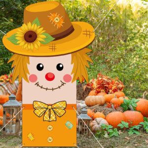 Thanksgiving Door Cover Fall Scarecrow Shape Door Decorations Harvest Autumn Door Backdrop Sunflower Scarecrow Banner Backdrop for Autumn Home Decor Fall Photo Booth Props