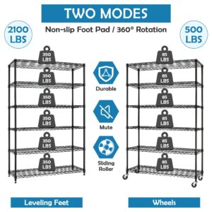 6 Tier Storage Shelves, 18" D x 48" W x 82" H Wire Rack Shelving, Shelving Units, Height Adjustable, Metal Storage Shelves, Wire Shelving, Shelving Units and Storage for Kitchen Garage Warehouse