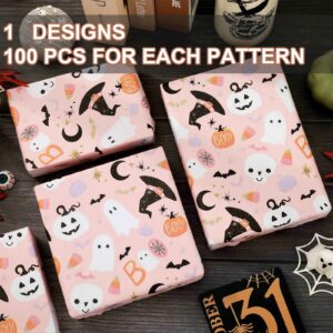 JarThenaAMCS 100 Sheets Halloween Tissue Paper Pink Pumpkin Ghost Boo Gift Wrapping Paper for DIY Art Crafts Birthday Holiday Baby Shower, 14 x 20 Inch