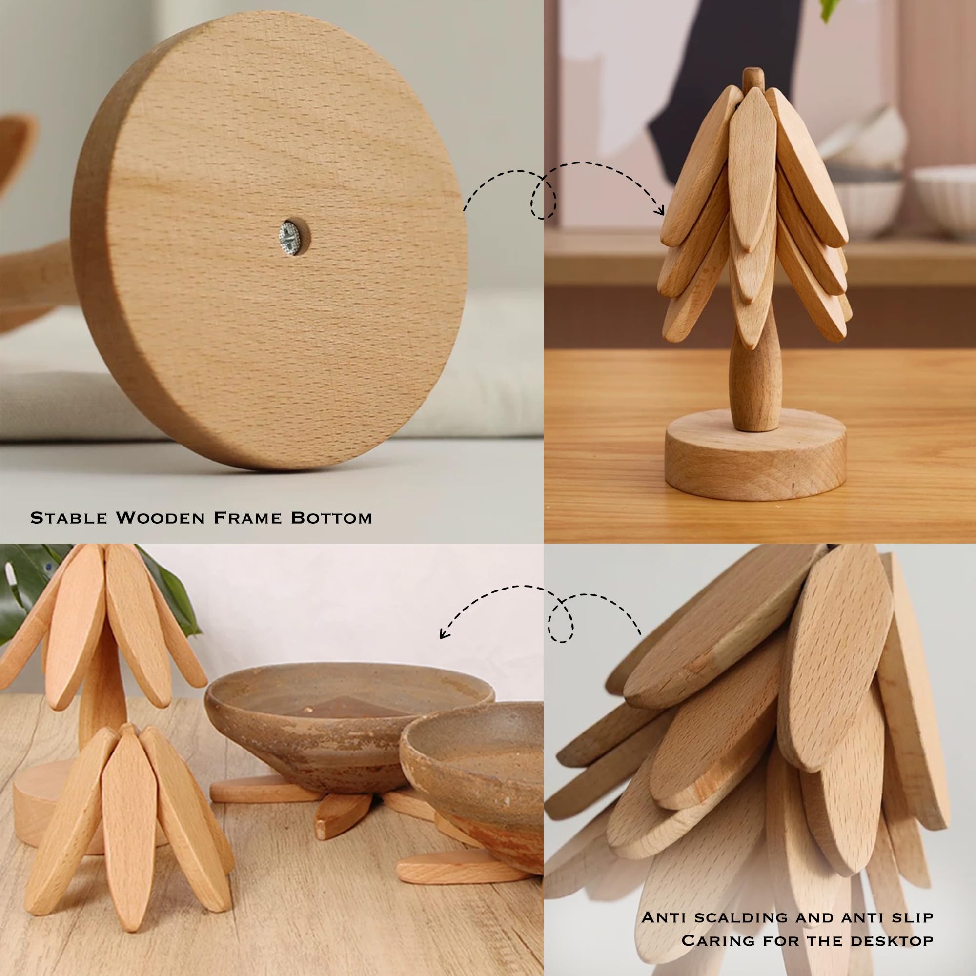 Wooden Trivets for Hot Dishes,Tree Coasters,Decorative Wood Trivet Set,Hot Pads for Pots and Pans