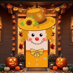 thanksgiving door cover fall scarecrow shape door decorations harvest autumn door backdrop sunflower scarecrow banner backdrop for autumn home decor fall photo booth props