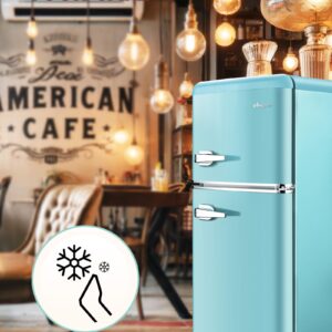 Anypro 3.2 Cu.Ft Compact Refrigerator Mini Fridge with Freezer, Retro Double Door Small Fridge with Freezer, 7 Level Thermostat & Removable Shelves, Small Refrigerator for Dorm, Office, Bedroom, Blue