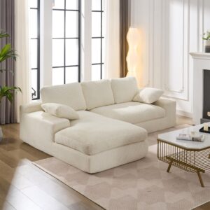 Oversized Modular Sectional Sofa Couch, No Assembly Required Sleeper Sofa, Corduroy Upholstered Cloud Couch, Convertible L Shaped Couch for Living Room, Free Combination (White)