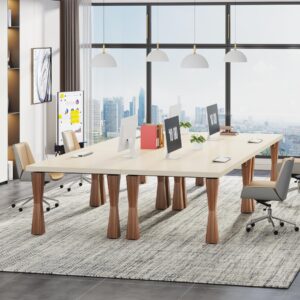 Tribesigns Executive Desk, 71" W x 35" D Large Office Desk, Modern Computer Desk Conference Table Meeting Room Table, Business Furniture for Home Office, Cream White and Walnut