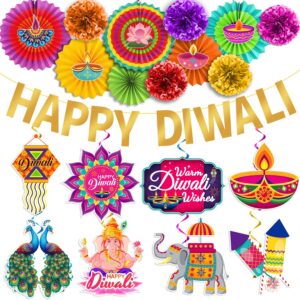 diwali decorations happy diwali banner for home hanging paper fan with swirls indian themed party supplies festival of lights party decor