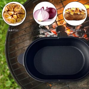 BOLVOUD Cast Iron Roaster with Skillet Lid, Pre-Seasoned Cast-Iron Garlic Roaster & Baker for Oven, Grill, Stove, Outdoor BBQ, Heavy Duty Cast Iron Cookware for Potato, Steaks, Bread