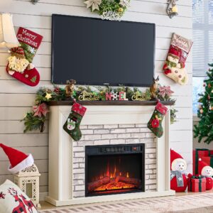 aitjunz 45" flip top electric fireplace with mantel, electric fireplace heater, tv stand with freestanding electric fireplace, remote control, adjustable flame level for living room (white)