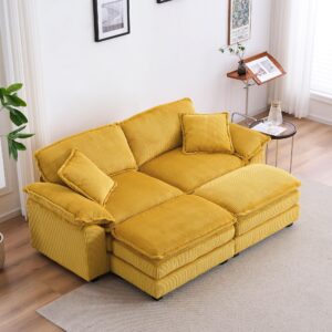 zx design 84.6" w oversized chaise lounge chair, deep seat sectional sofa with ottoman，oversized sectional sofa cloud couch, l shaped couch,modern corduroy indoor double long sofa(yellow)