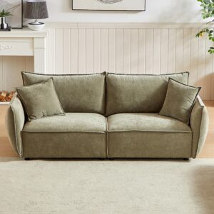 olodumare modern 88’’ 3-seater chenille sofa for living room, comfy loveseat sofa for small space, soft couch with overstuffed cushion, easy to install, light green