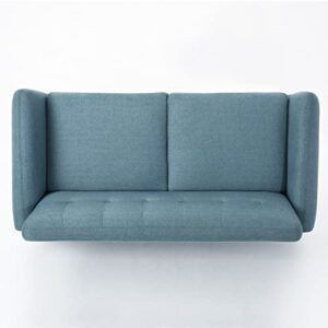 KEIKI 67" Loveseat Sofa Couch with Button-Tufted Waffle Stitch Mid-Century Modern Design for Bedroom, Blue