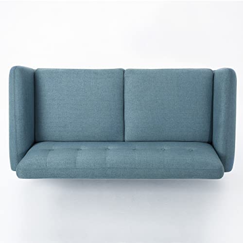 KEIKI 67" Loveseat Sofa Couch with Button-Tufted Waffle Stitch Mid-Century Modern Design for Bedroom, Blue