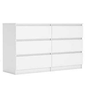 NoeBanJe 47" inch Dresser Sturdy Frame Modern Bedroom Furniture with 6 Drawers Large Capacity Storage Cabinet, Wooden Chest of Drawers for Bedroom, Hallway, Living Room, Entryway (White)