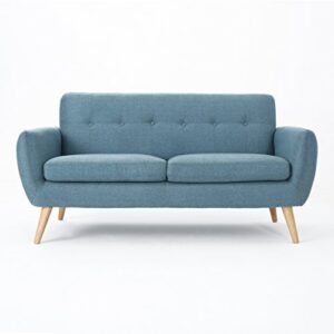 KEIKI 67" Loveseat Sofa Couch with Button-Tufted Waffle Stitch Mid-Century Modern Design for Bedroom, Blue