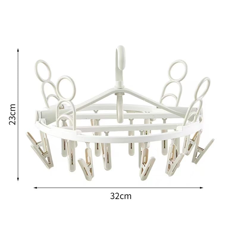 FlyNautics Foldable Laundry Clips for Drying Clothes, 24 clothespins 360° Rotatable Clothes Drying Rack,Plastic drip Hanger Drying Rack for Shoes Socks, Bras, Lingerie, Clothes White