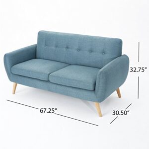 KEIKI 67" Loveseat Sofa Couch with Button-Tufted Waffle Stitch Mid-Century Modern Design for Bedroom, Blue