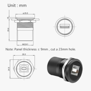 EGOCHALLENGER Threaded Fixed USB B to A Panel Mount Adapter, USB 2.0 Female Connector, Solderless USB Type B to A Conversion for Printers and Scanners (Black)