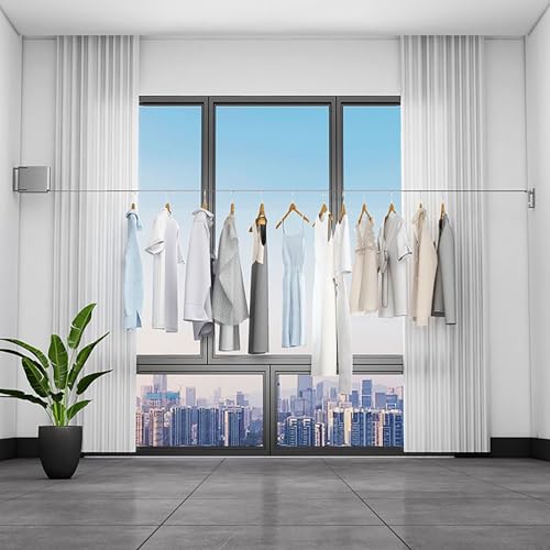 POMAMZ Retractable Clothesline Indoor,13.78 Feet TPU Retracting Clothes Line,Portable Heavy Duty Outdoor Washing Line,Wall Mounted Drying Rack Clothing Line - Easy Installation (Grey)