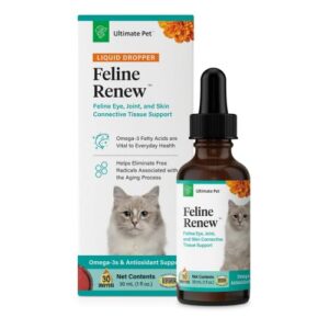 ultimate pet nutrition feline renew, advanced omega-3 immune, joint, and skin connective tissue support supplement for cats, 30 servings