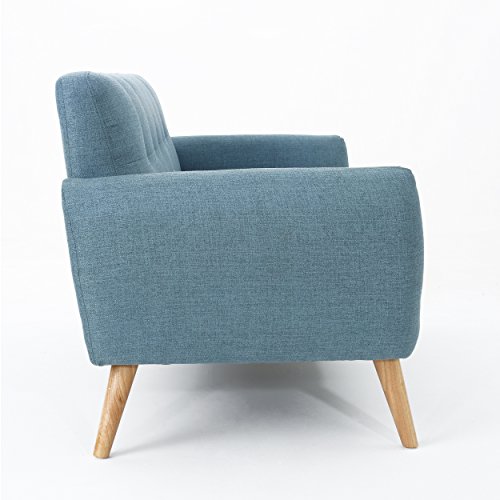 KEIKI 67" Loveseat Sofa Couch with Button-Tufted Waffle Stitch Mid-Century Modern Design for Bedroom, Blue